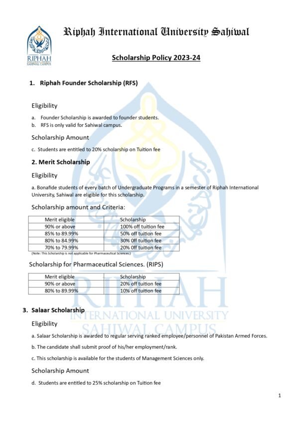 Scholarships – Riphah International University Sahiwal