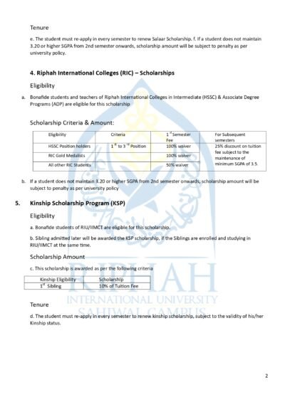 Scholarships – Riphah International University Sahiwal