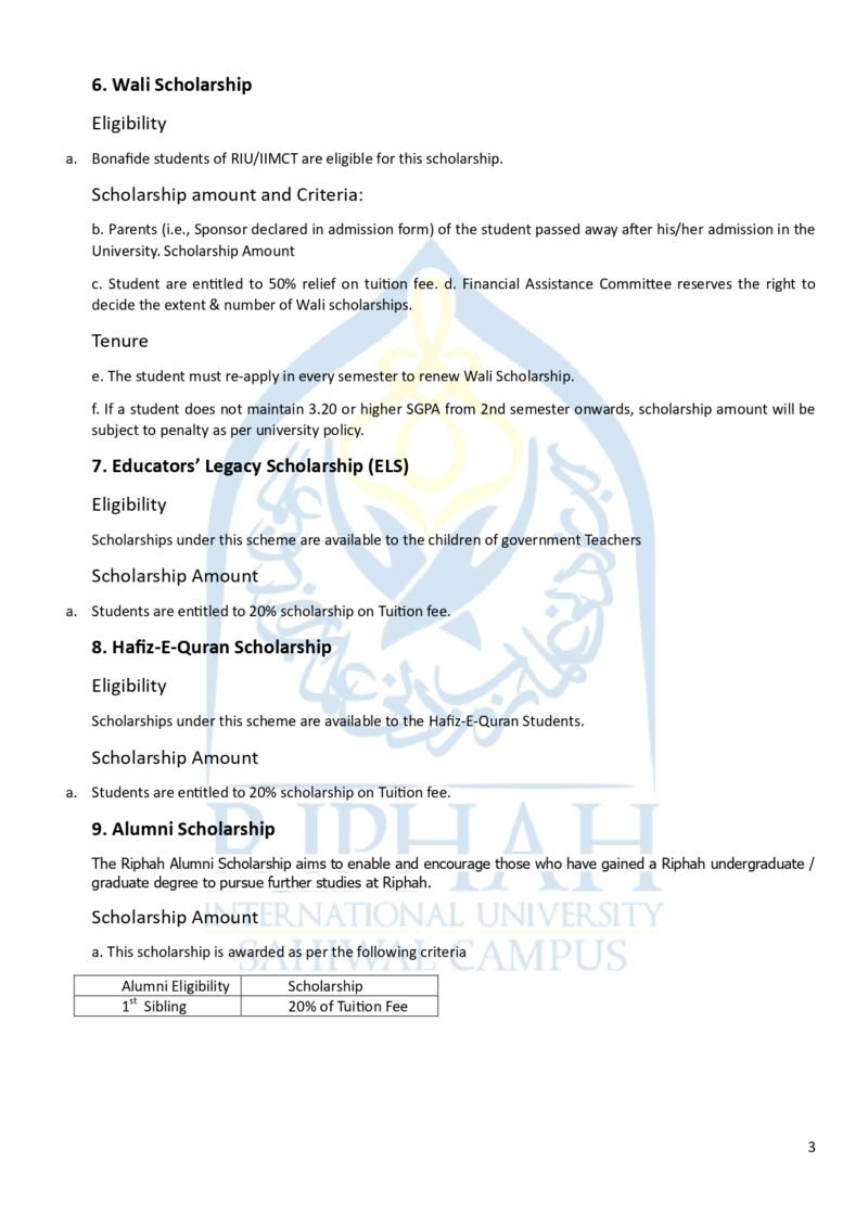 Scholarships – Riphah International University Sahiwal